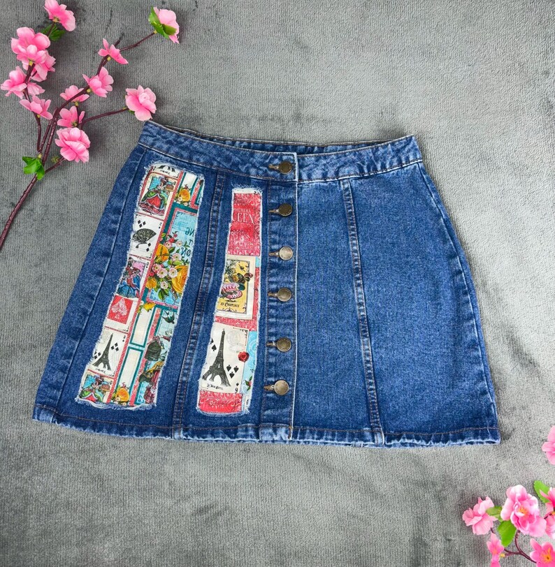 Hand Customised French Playing Card Distressed Mini Skirt Ripped Dark ...