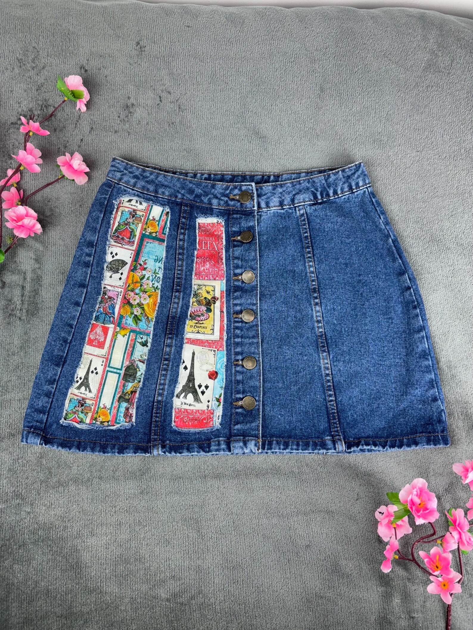Hand Customised French Playing Card Distressed Mini Skirt Ripped Dark ...