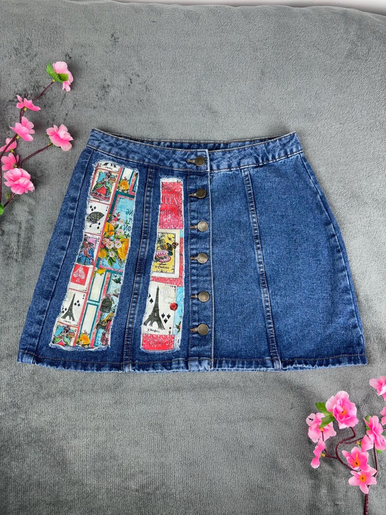 Hand Customised French Playing Card Distressed Mini Skirt Ripped Dark ...