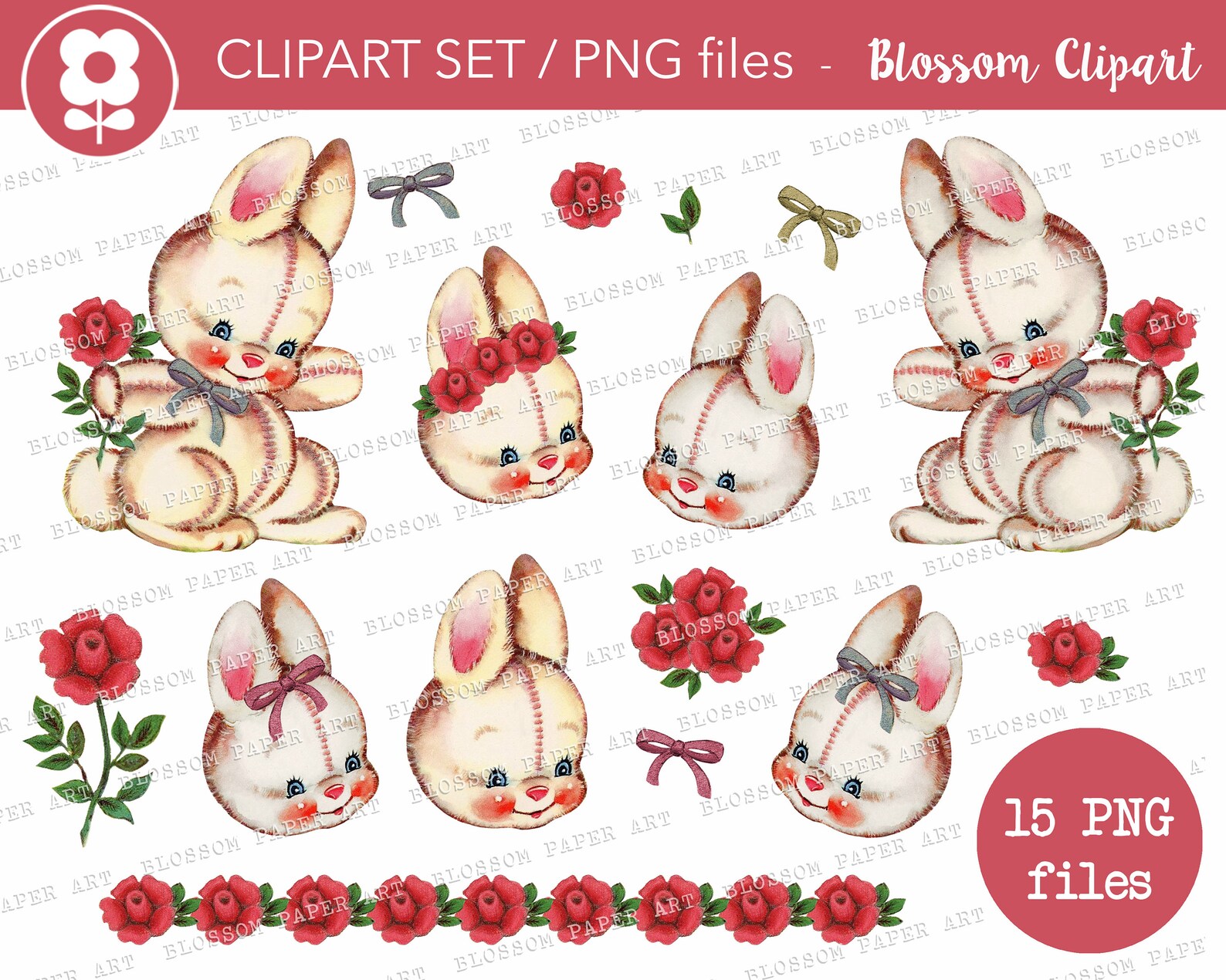 Vintage Bunny Clipart Set Cute Animals Digital Clipart - Etsy UK