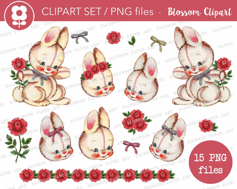Vintage Bunny Clipart Set Cute Animals Digital Clipart - Etsy