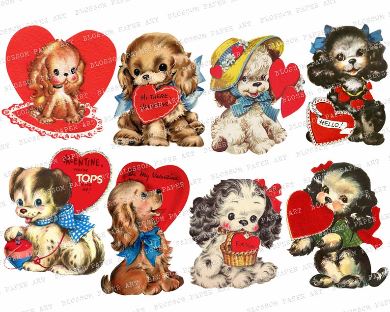 Valentine's Day Animals PNG Clipart Vintage Puppies Clip | Etsy