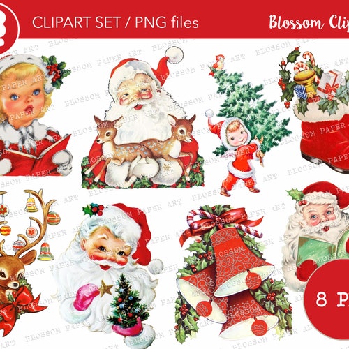 Santa Vintage Christmas Clip Art Santa Vintage Graphic - Etsy