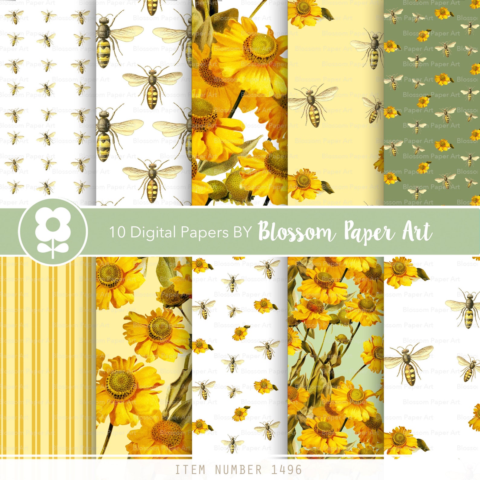 Bee Digital Papers for Scrapbooking Invitations Tags | Etsy
