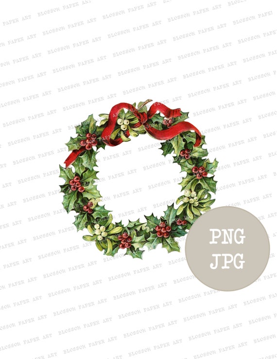 Holly Wreath Clipart Christmas Vintage Graphic Holly Clip Art | Etsy