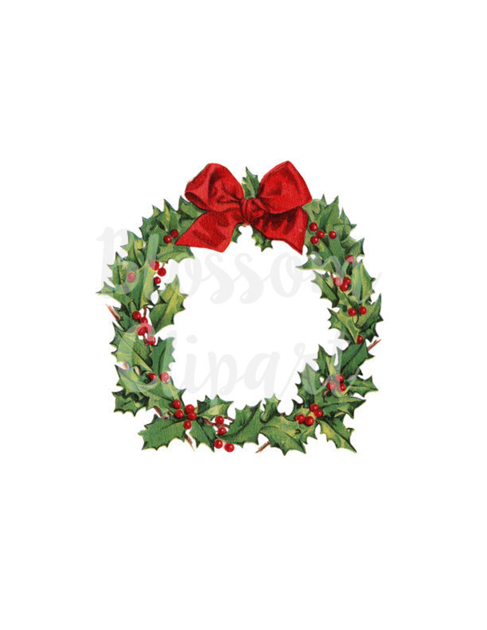 Holly Wreath Clip Art Christmas Vintage Graphic Holly Clip Art | Etsy