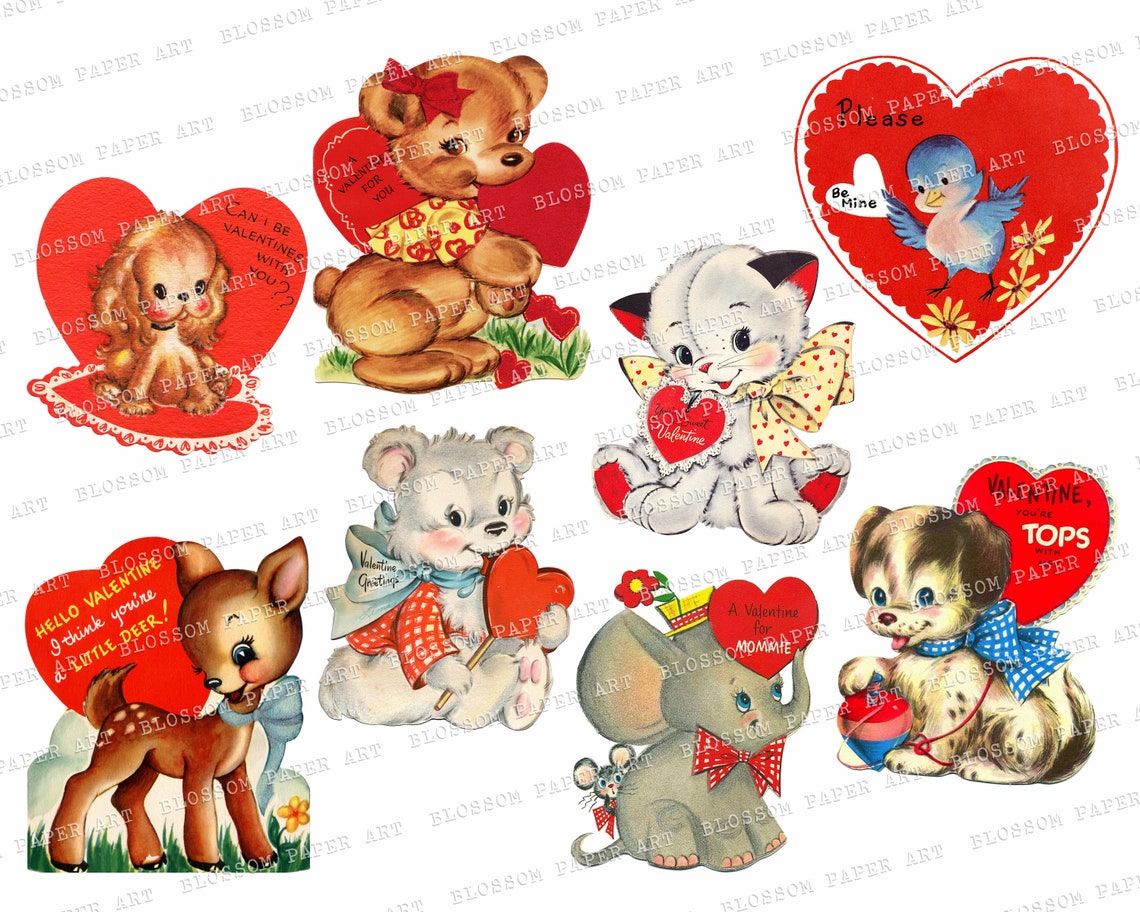 Valentine's Day Animals PNG Clipart Vintage Animals Clip | Etsy