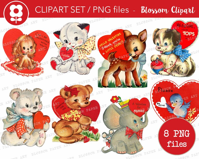 Valentine's Day Animals PNG Clipart Vintage Animals Clip | Etsy