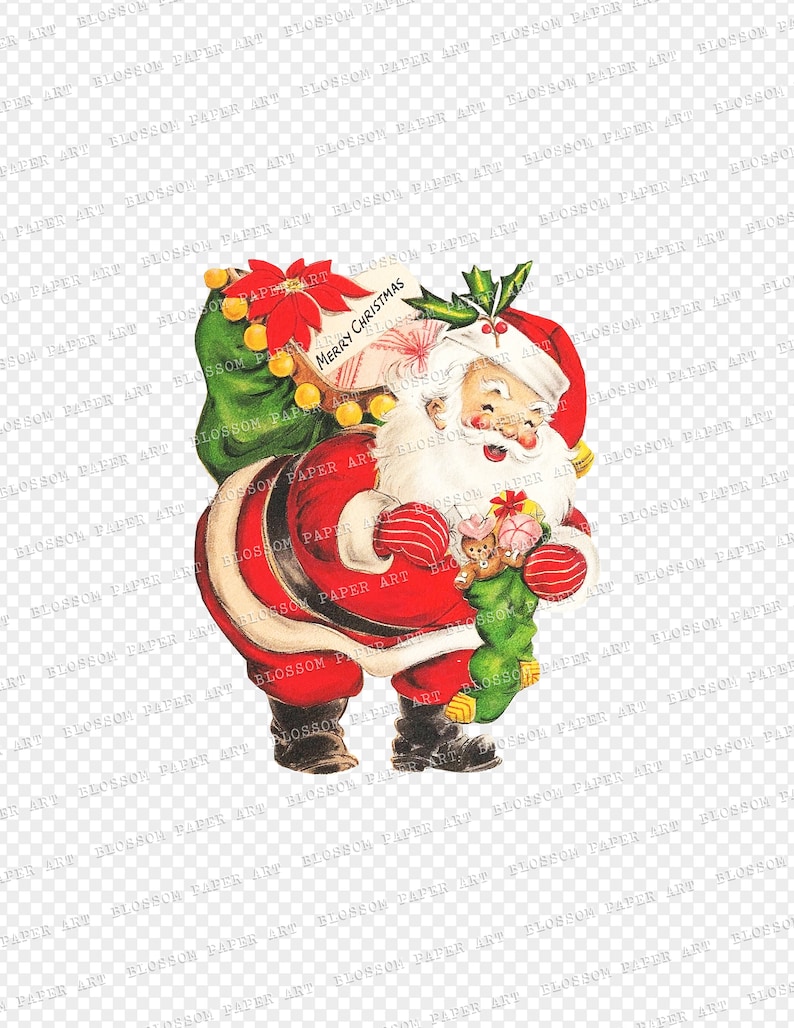 Santa PNG Vintage Christmas Clipart Transparent Background - Etsy