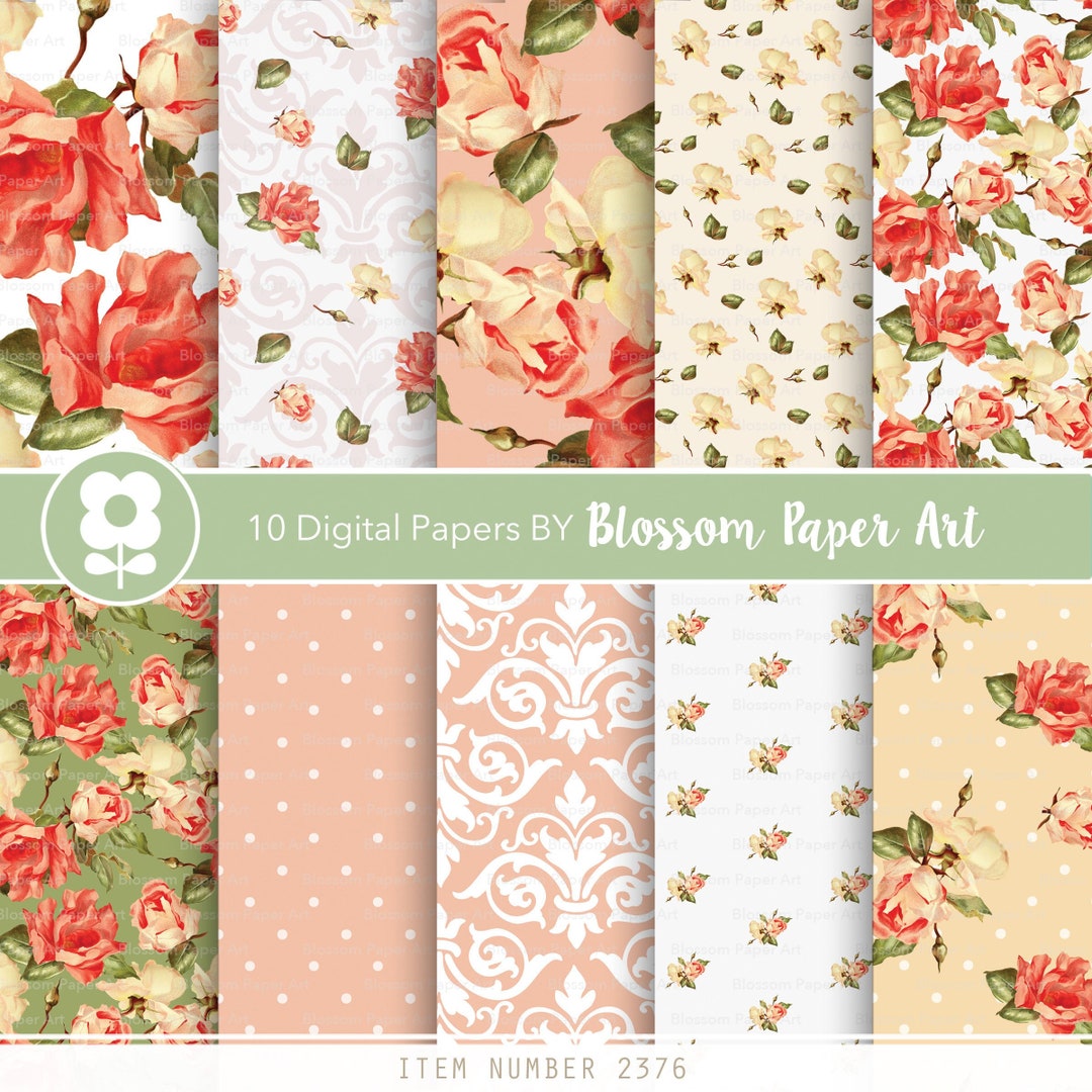 Vintage Flowers Digital Papers for Scrapbooking Invitations - Etsy