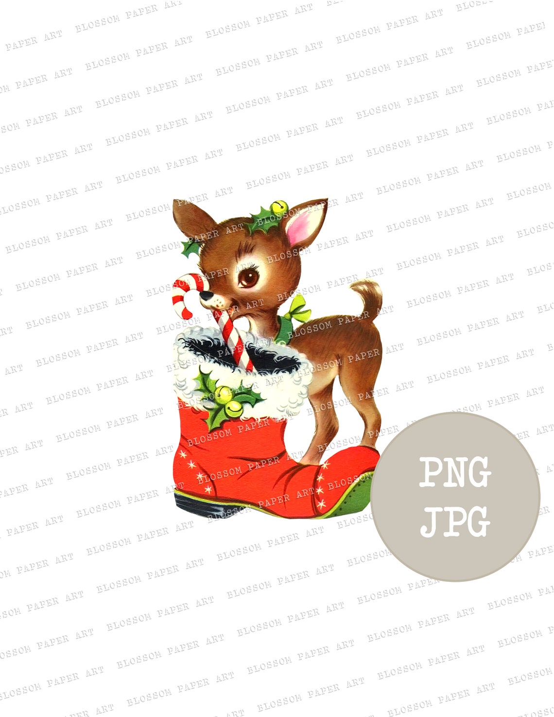 Christmas Deer Clip Art Vintage Christmas Graphic Vintage | Etsy