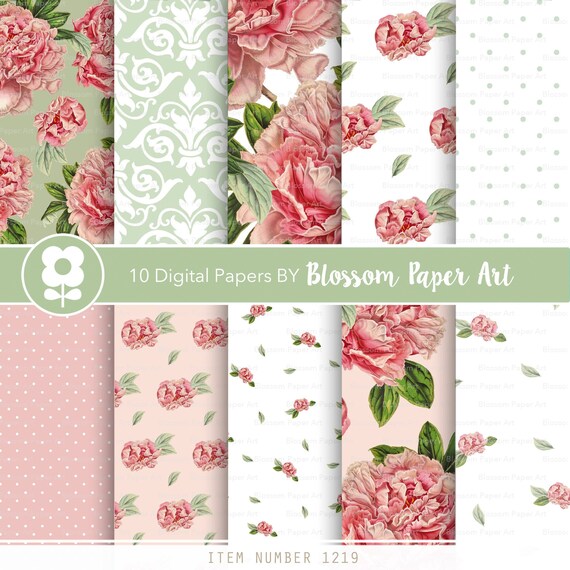Peony Digital Paper Pink Floral Digital Paper Pack Pink - Etsy