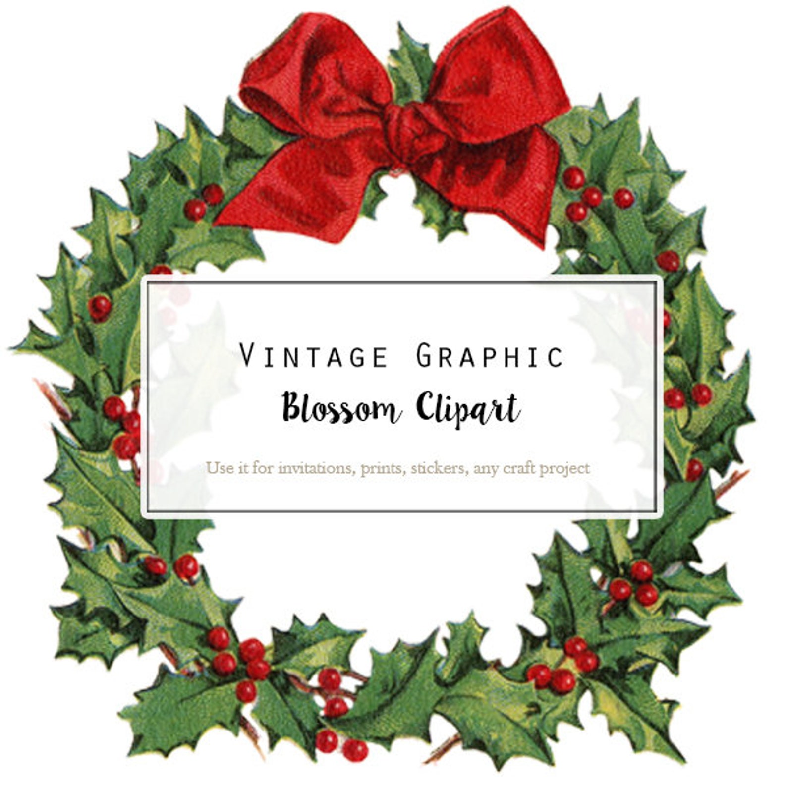 Holly Wreath Clip Art Christmas Vintage Graphic Holly Clip Art - Etsy