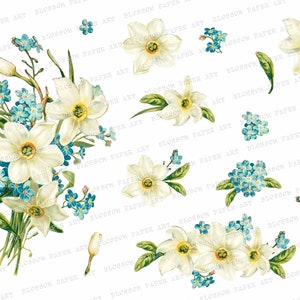 Floral Clipart Set, Vintage Blue Flowers PNG, Digital Floral Clipart ...