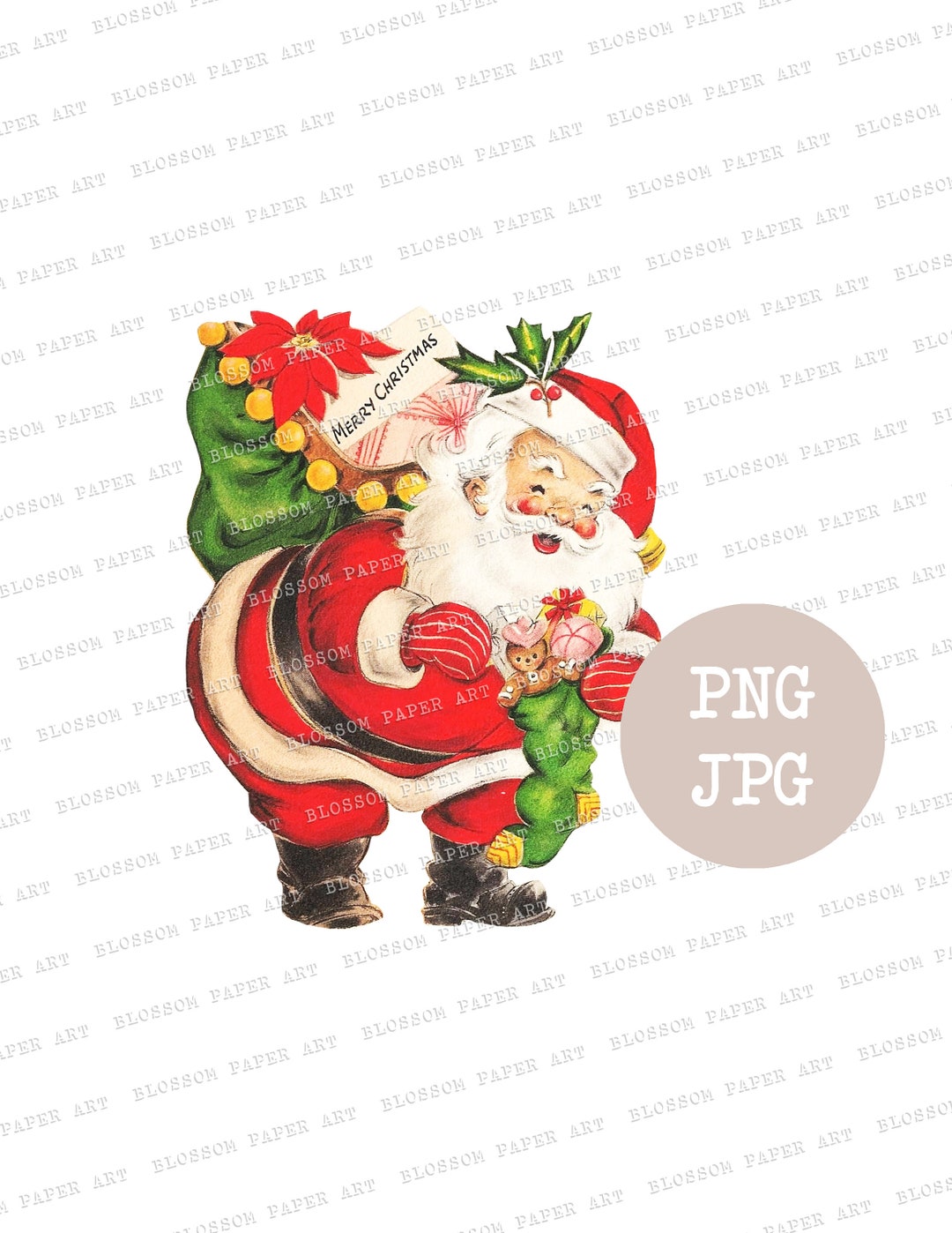 Santa PNG, Vintage Christmas Clipart, Transparent Background, Christmas ...
