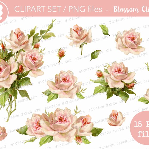 Vintage Floral Svg Digital Roses Clipart Vintage Flower PNG - Etsy