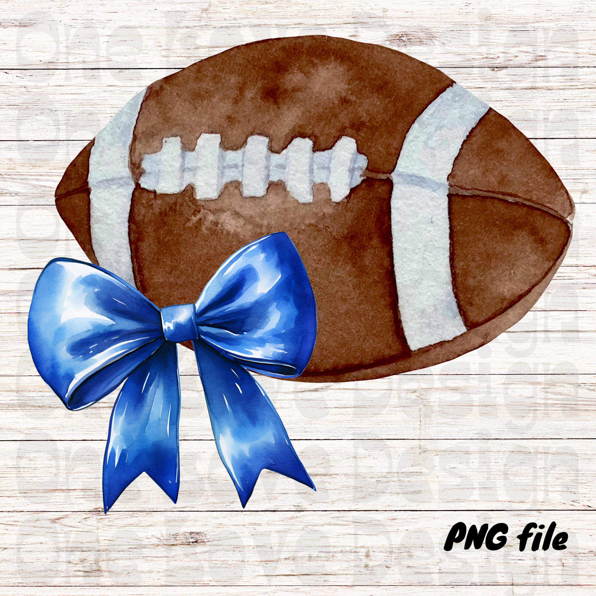 Blue Bow and Football | PNG Sublimation| Blue Bow Watercolor Design - Etsy