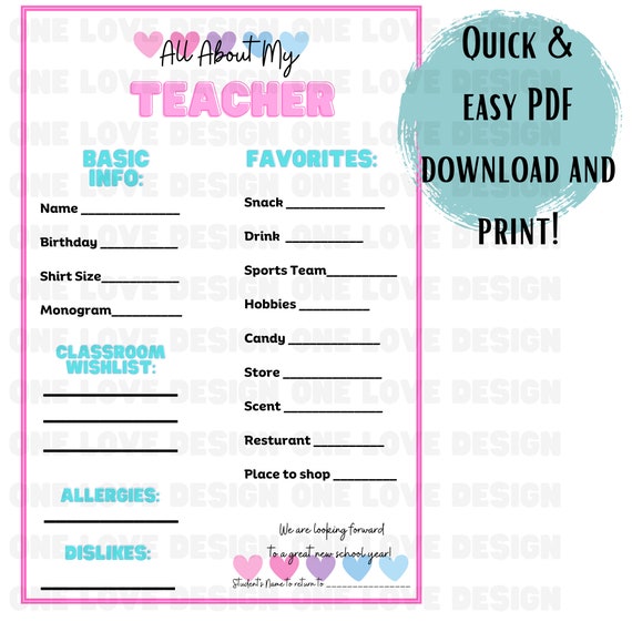 Get To Know Your Teacher Questions Free Printable