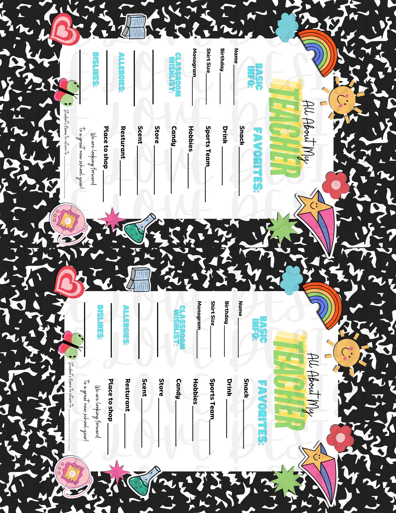 Teacher Quiz Get to Know Teacher Bright Teacher Printable Digital ...