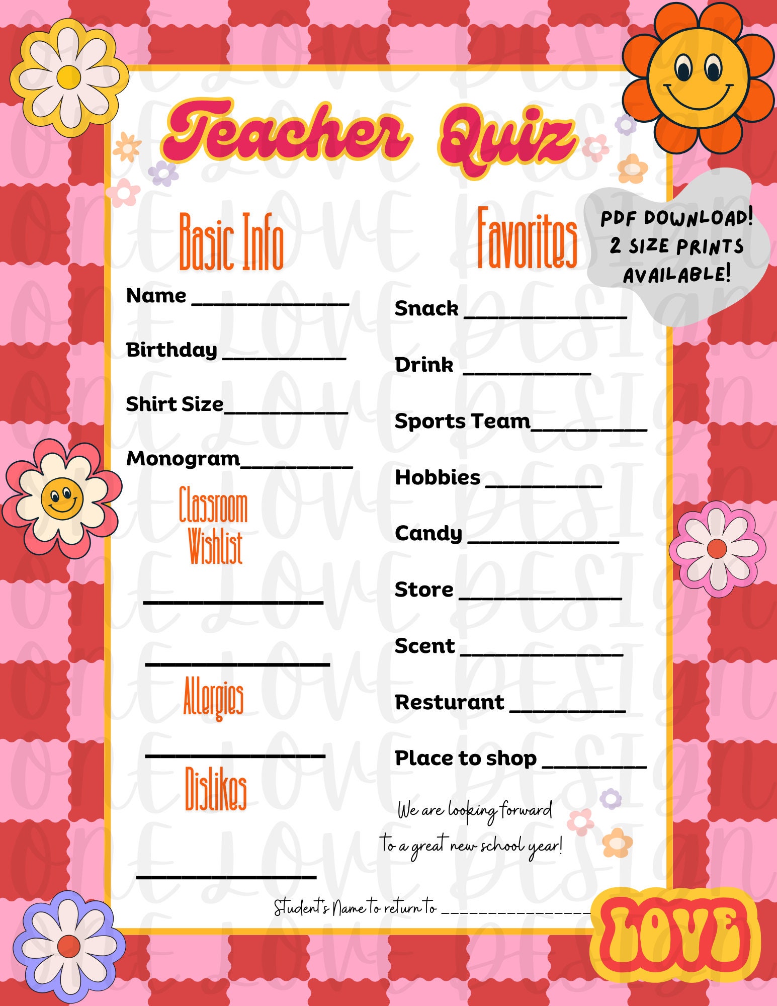 Teacher Quiz | Get to Know Teacher | Back to School - Etsy