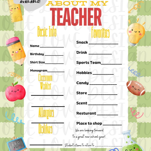 Teacher Quiz Meet the Teacher Quiz Digital Download Teacher School ...