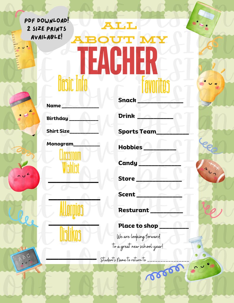 Teacher Quiz | Meet the Teacher Quiz| Digital Download| Teacher School ...