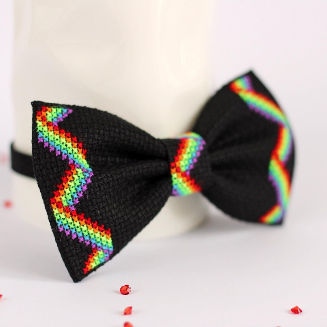 Rainbow Bow Tie for Best Friend, Embroidered Style LGBT Bow Tie ...