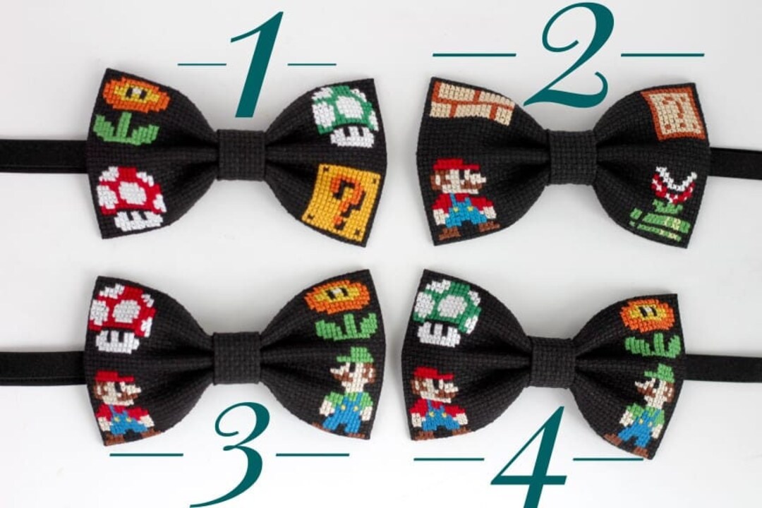 Cross Stitch Super Mario Bow Tie for Boys, Embroidery Bow Ties for Men ...
