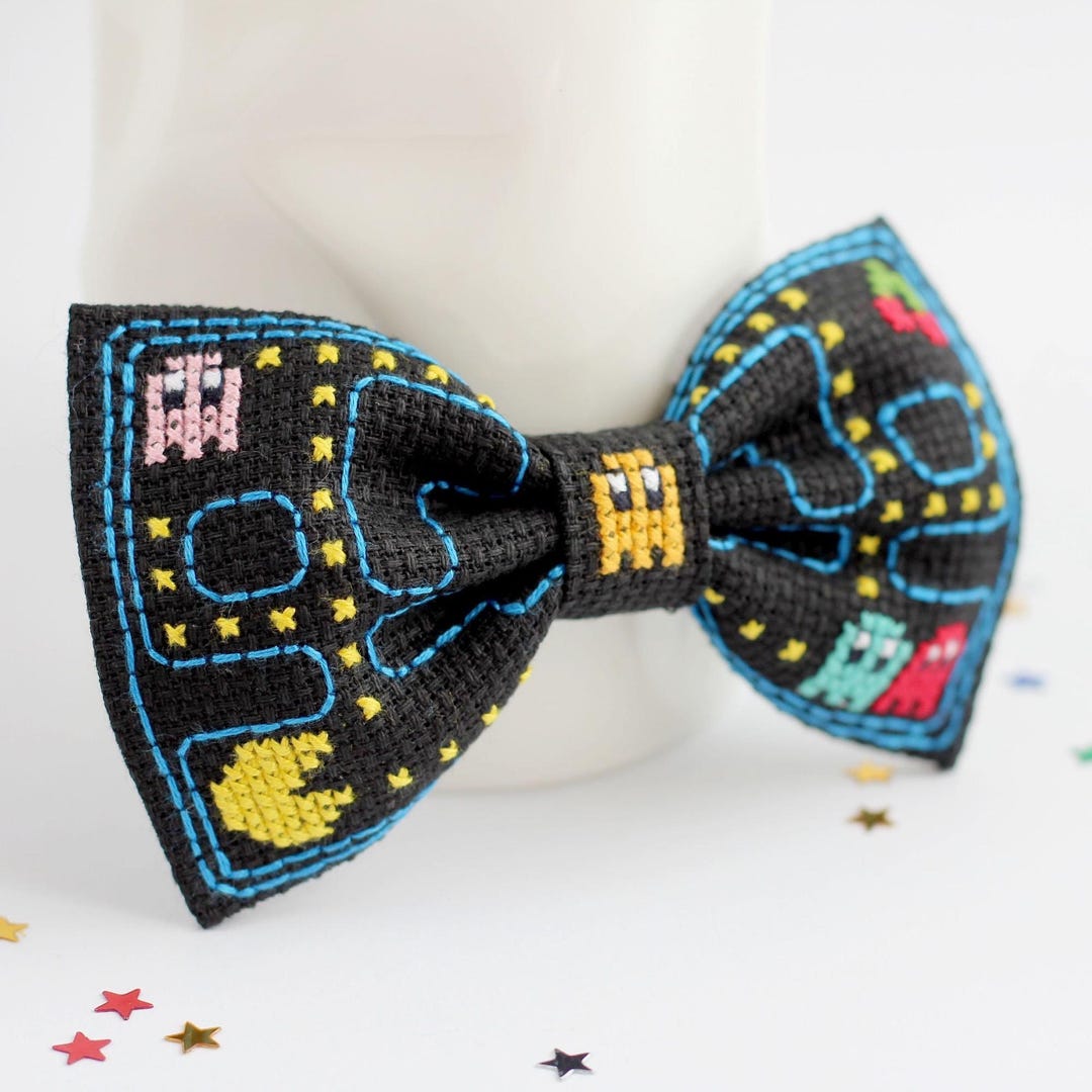 Pac-man Bow Tie for Boysand Men, Cross Stitch Pac-man Bow Ties ...