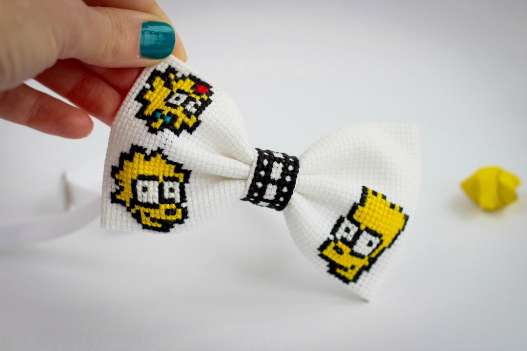 Embroidery Bow Tie, Cross Stitch Simpson Kids, Family Portrait Bow Tie ...