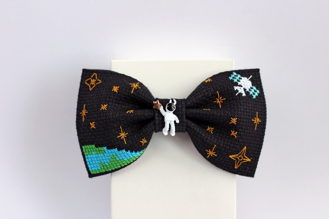Embroidery Stars Bow Tie, Space Bow Tie, Cross Stitch Galaxy Pattern ...