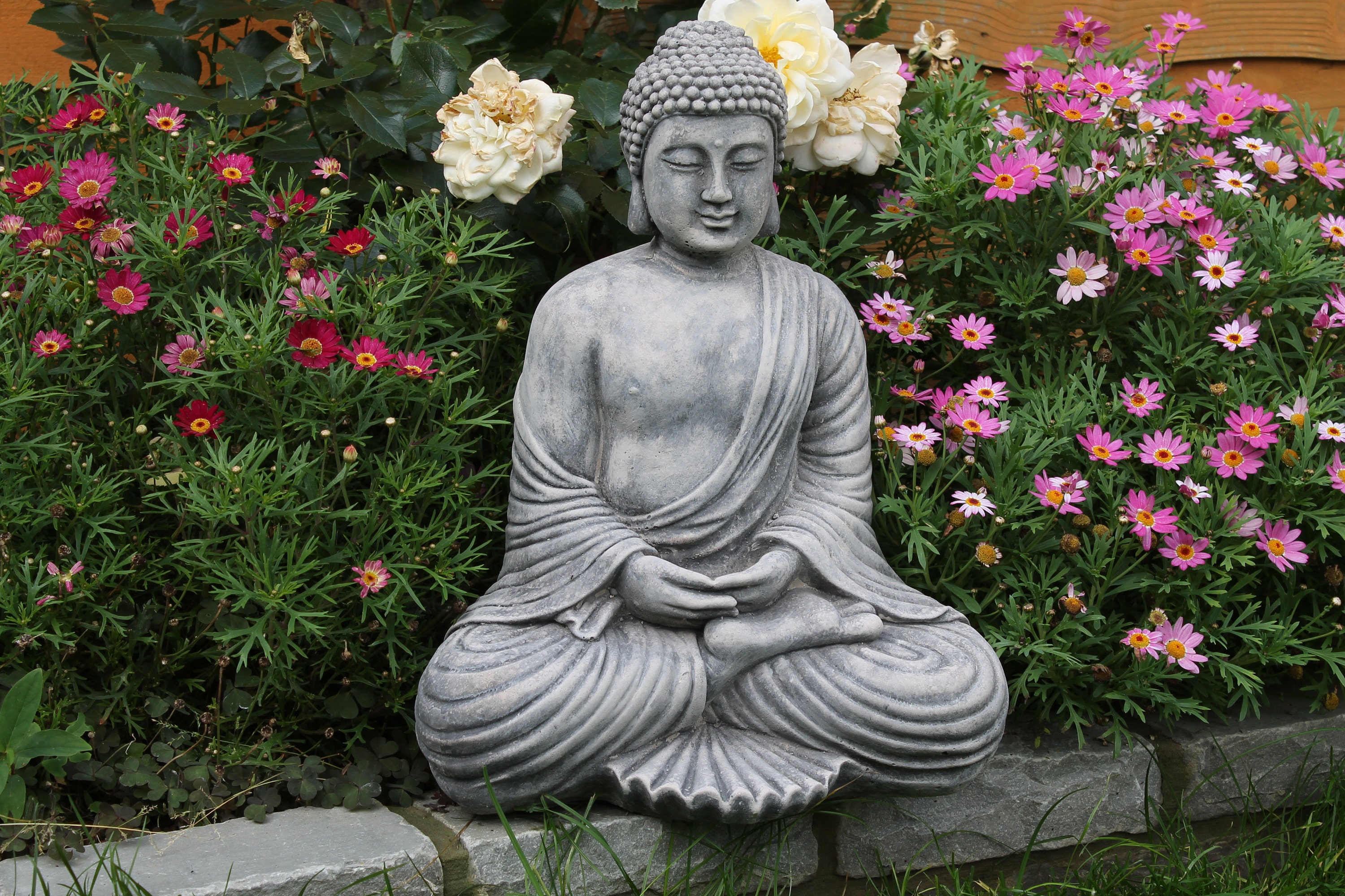 Stone Fan Buddha Garden Ornament Statue - Etsy