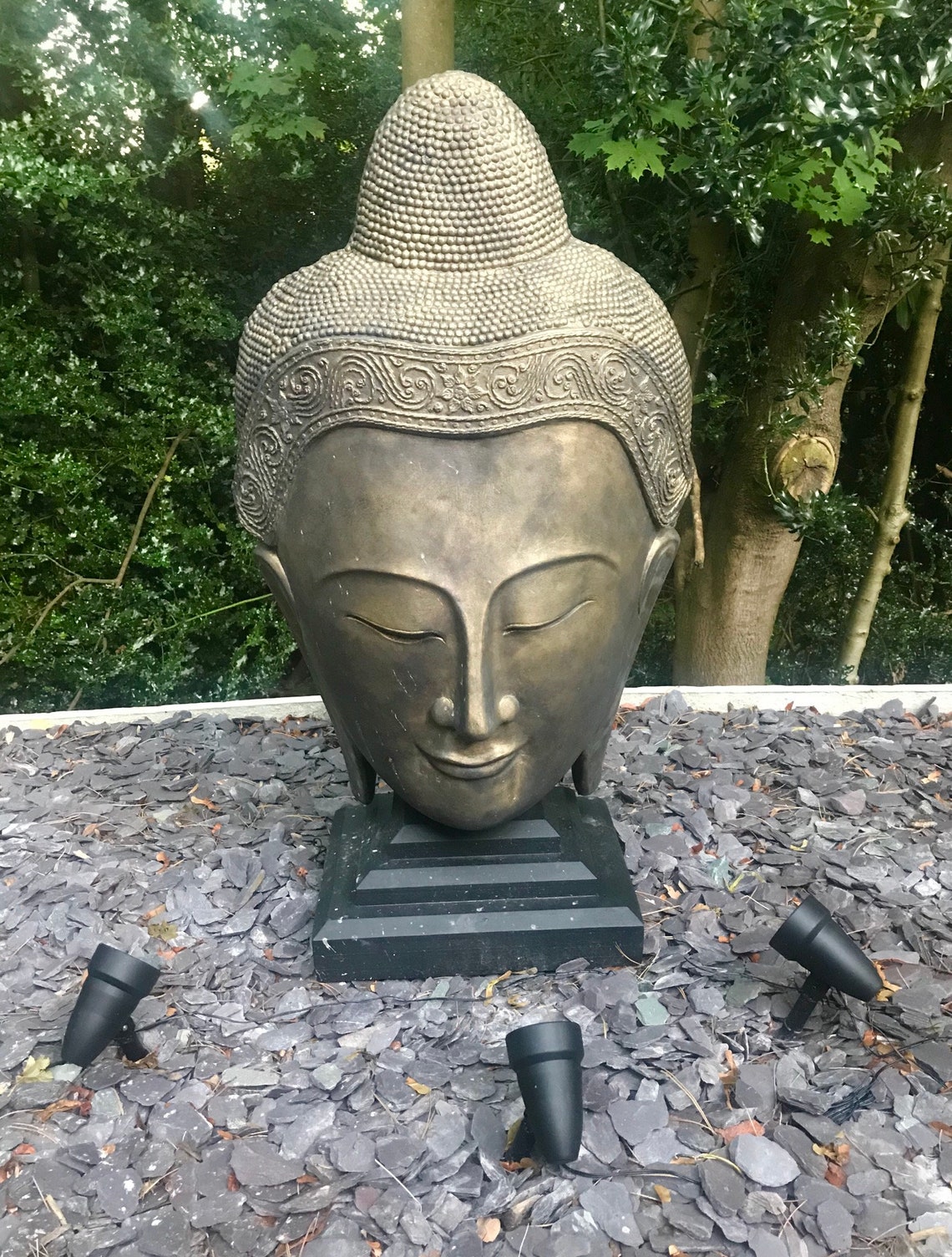 Large Stone Buddhas Mask on Plinth | Etsy