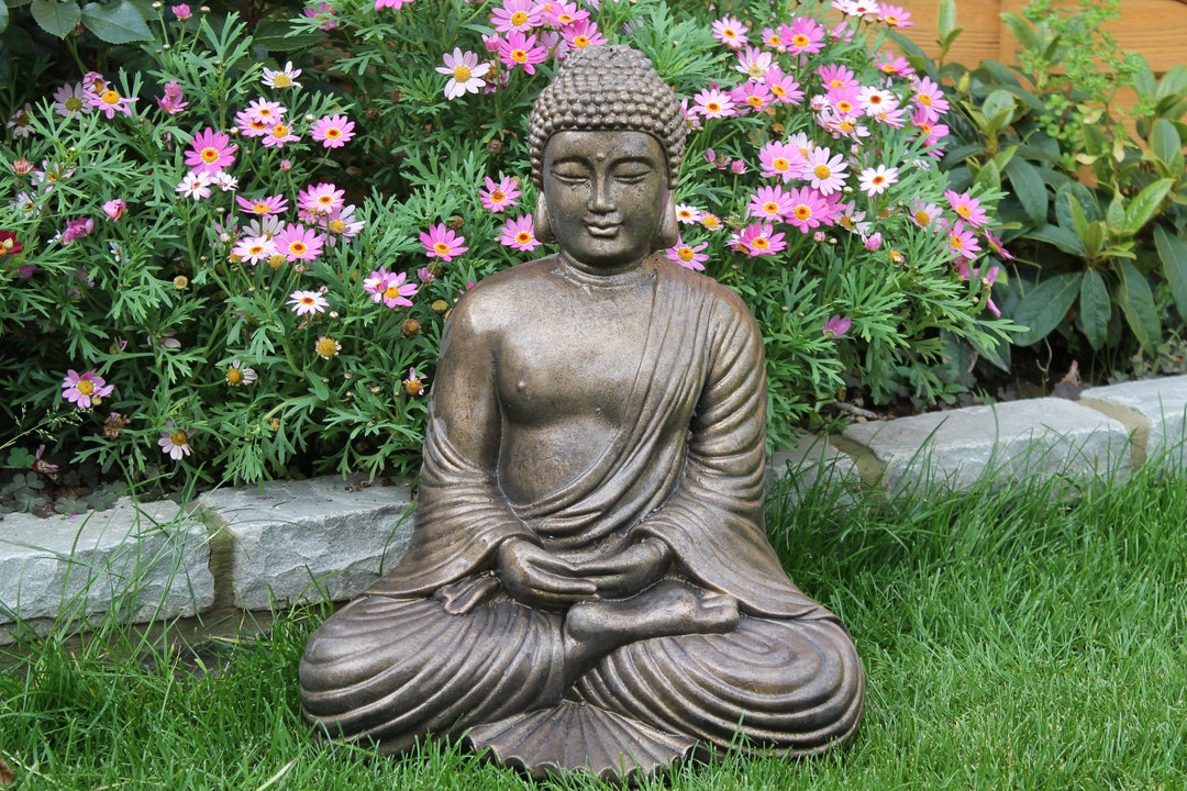 Stone Fan Buddha Garden Ornament Statue - Etsy