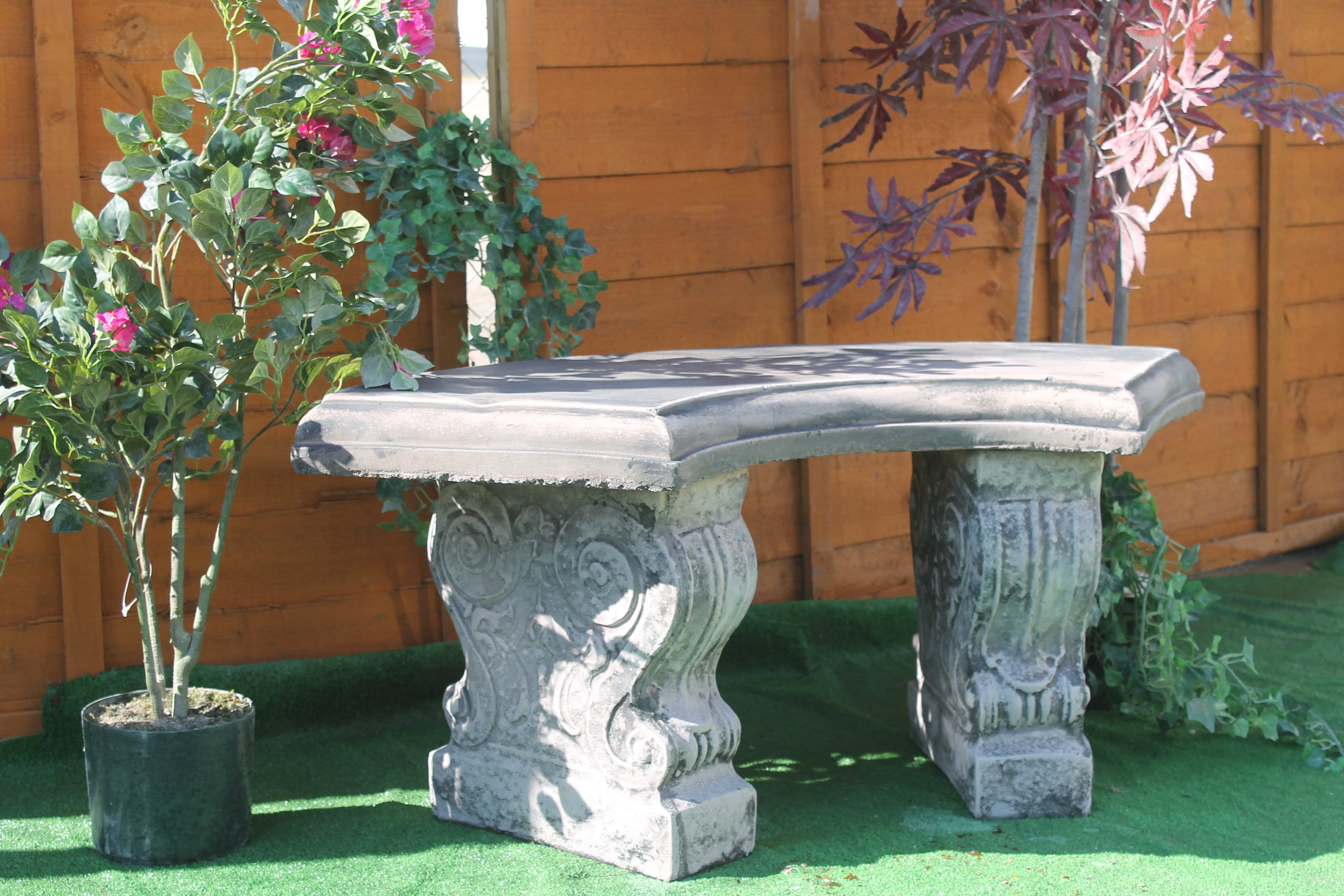 Stone Garden Curved Bench With Scroll Feet Garden Ornament - Etsy UK