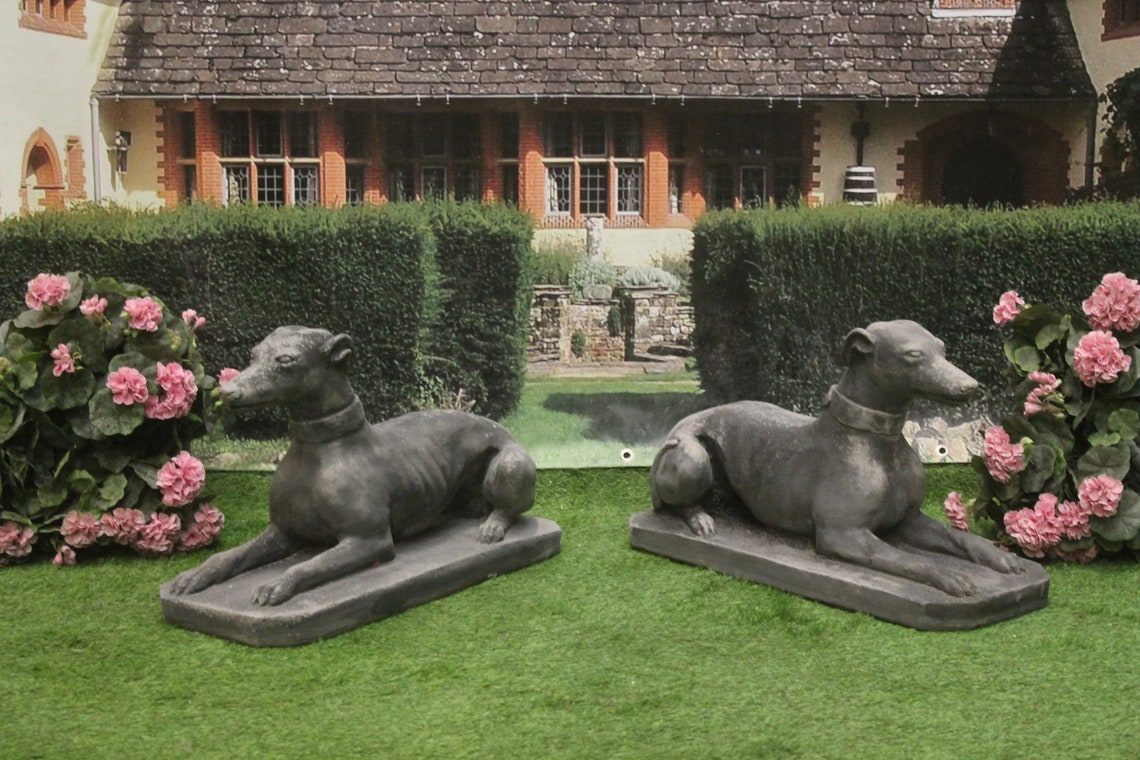 Pair of Greyhound Stone Statues - Etsy