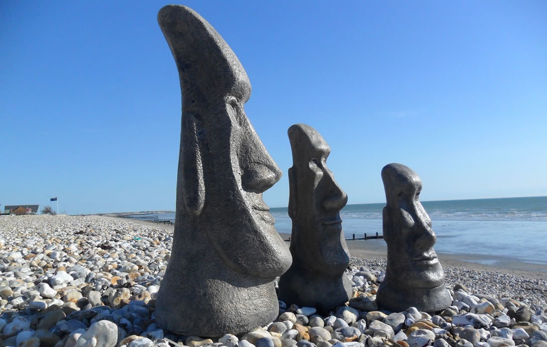 Set of 3 Stone Garden Moi Easter Island Head Statues Ornaments - Etsy