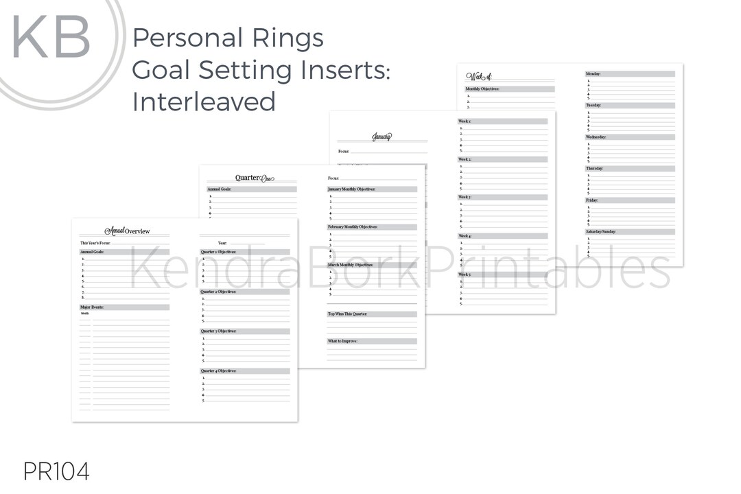 Personal Rings Interleaved Goal Setting Inserts - Printable Insert ...