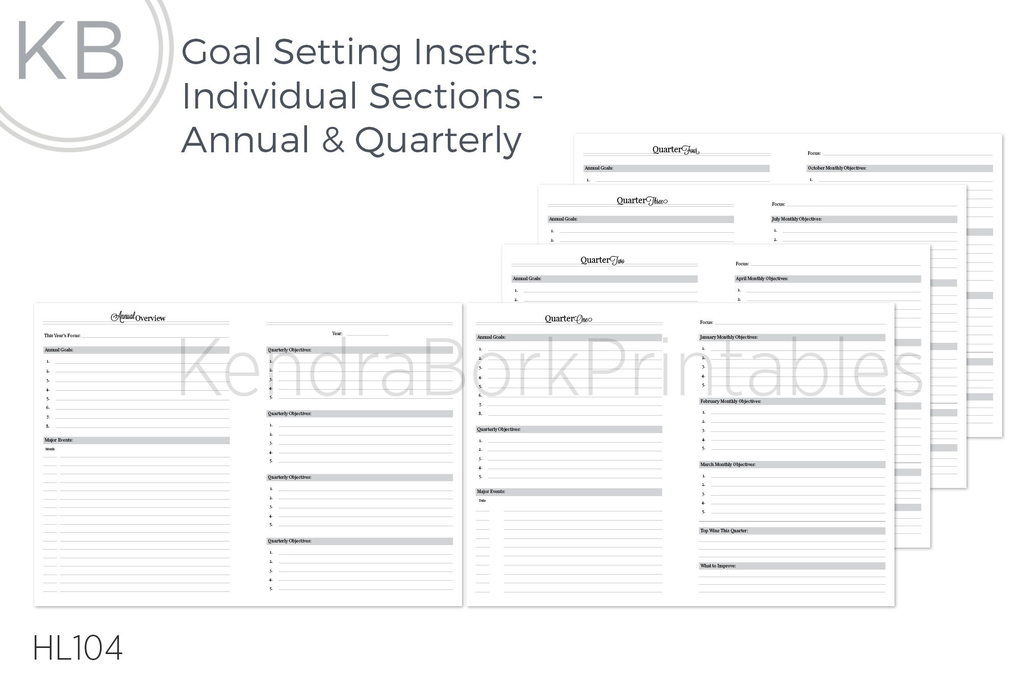 Half Letter Individual Sections Goal Setting Inserts - Printable Insert ...