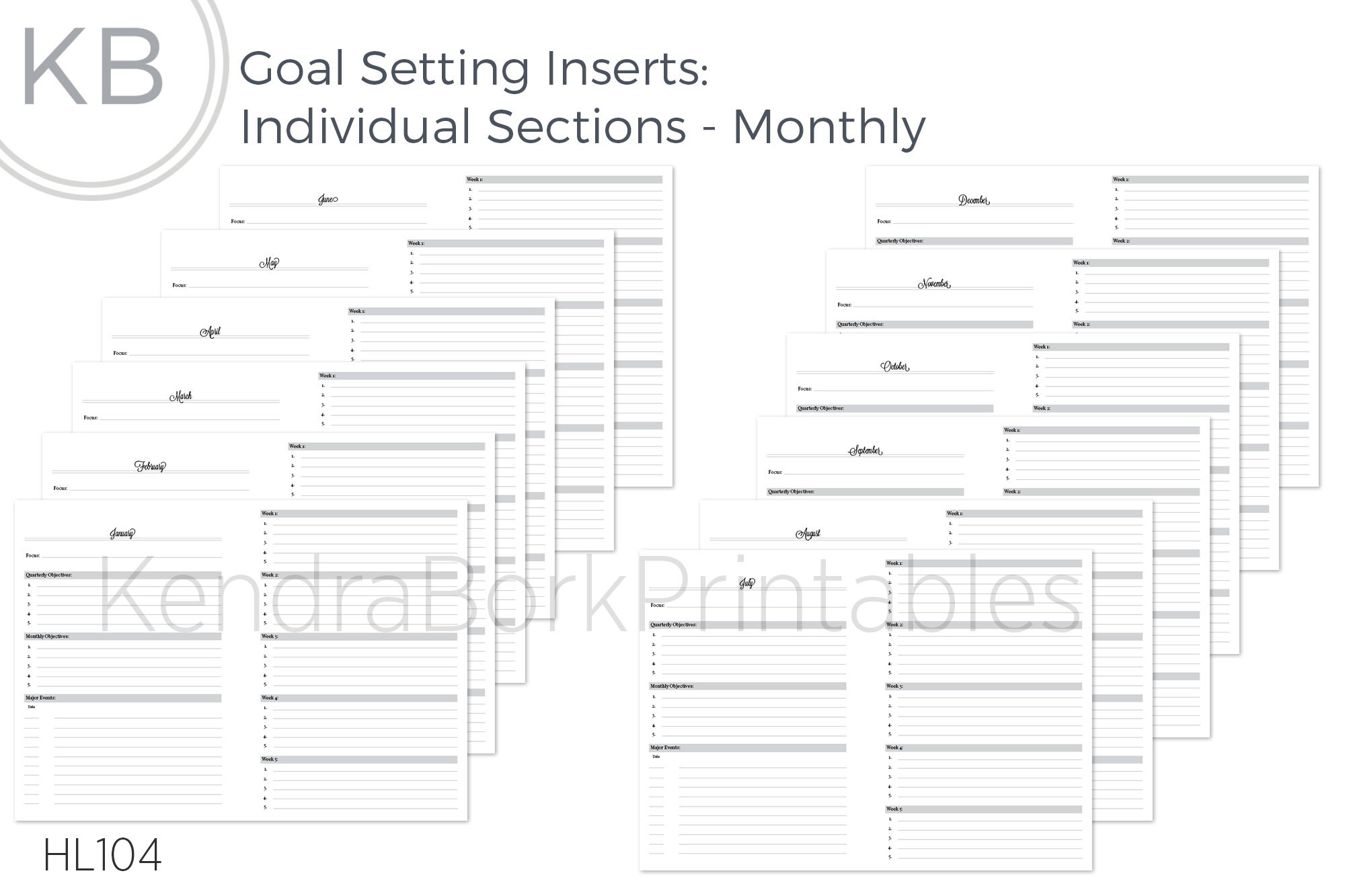 Half Letter Individual Sections Goal Setting Inserts - Printable Insert ...