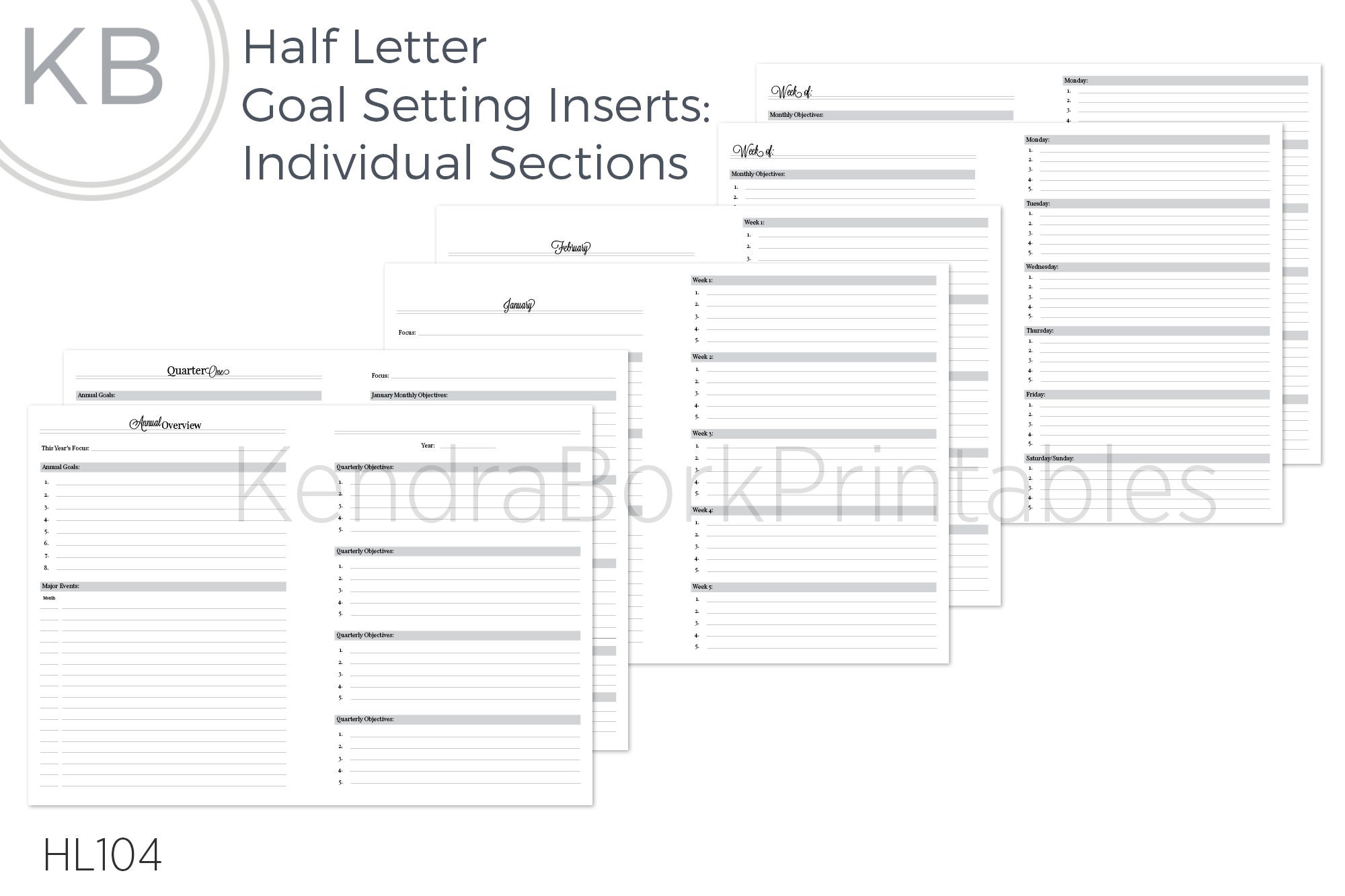 Half Letter Individual Sections Goal Setting Inserts - Printable Insert ...