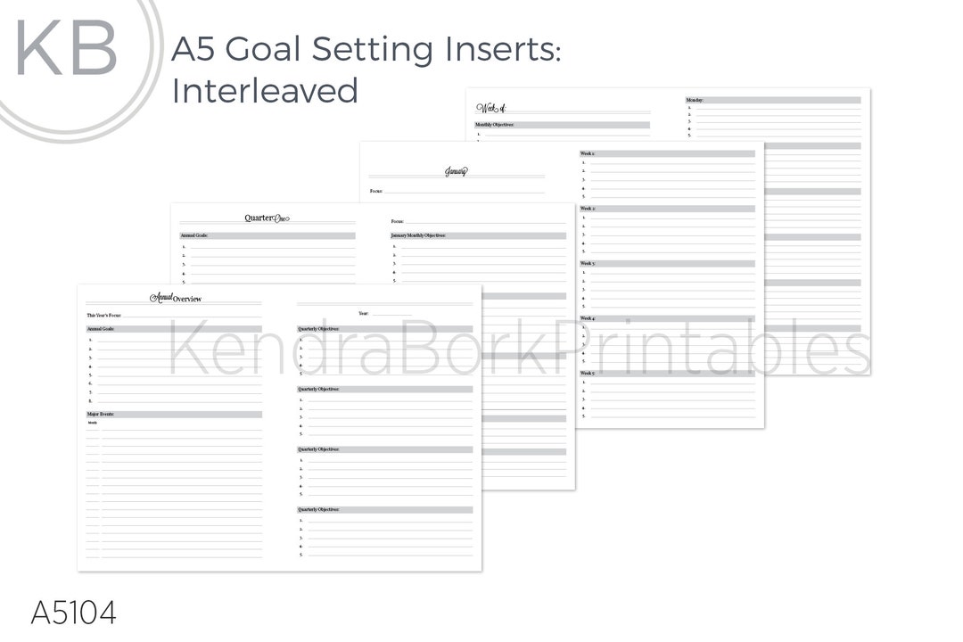 A5 Interleaved Goal Setting Inserts Printable a5104i - Etsy