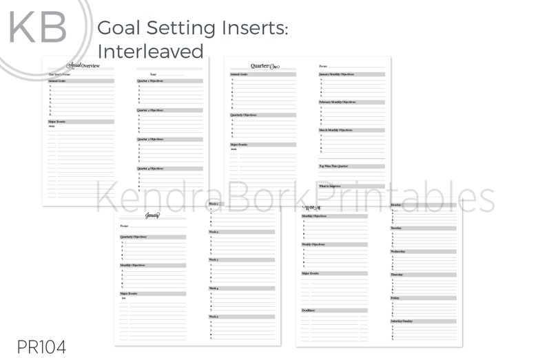 Personal Rings Interleaved Goal Setting Inserts - Printable Insert ...