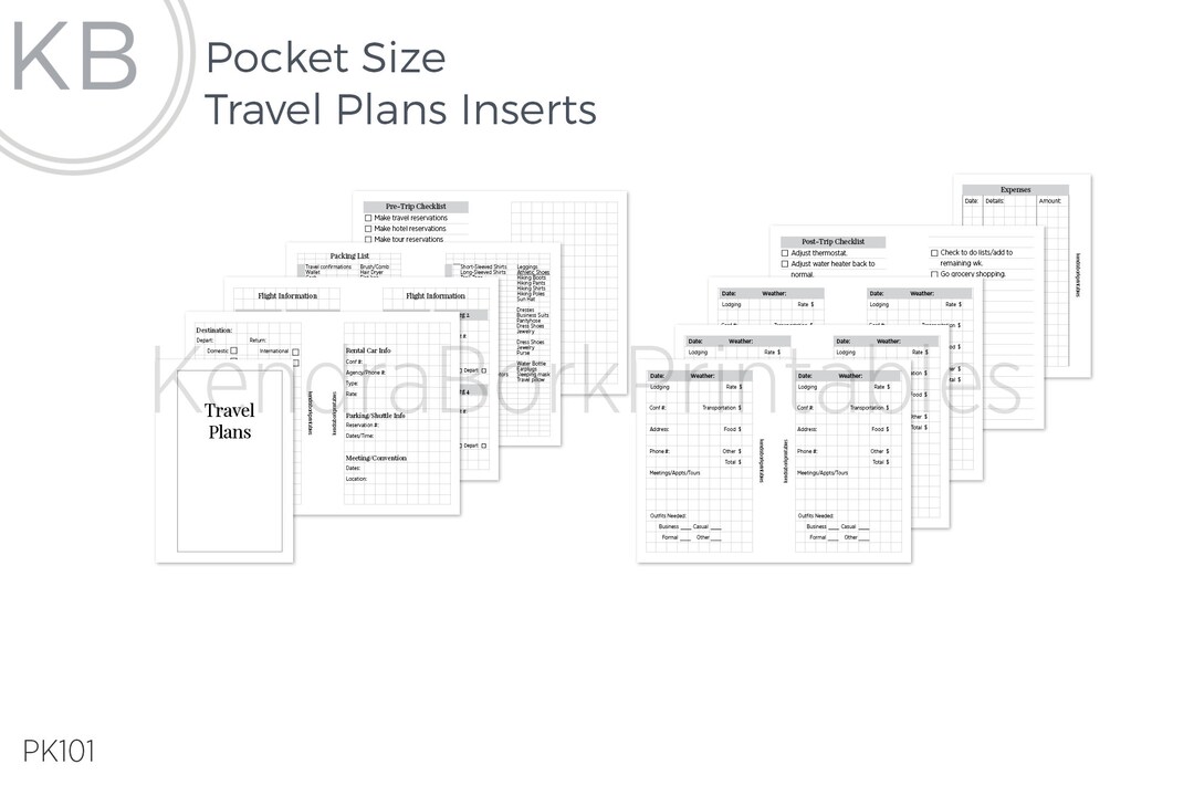 Pocket Travel Inserts - Printable Insert (PK101) - Etsy