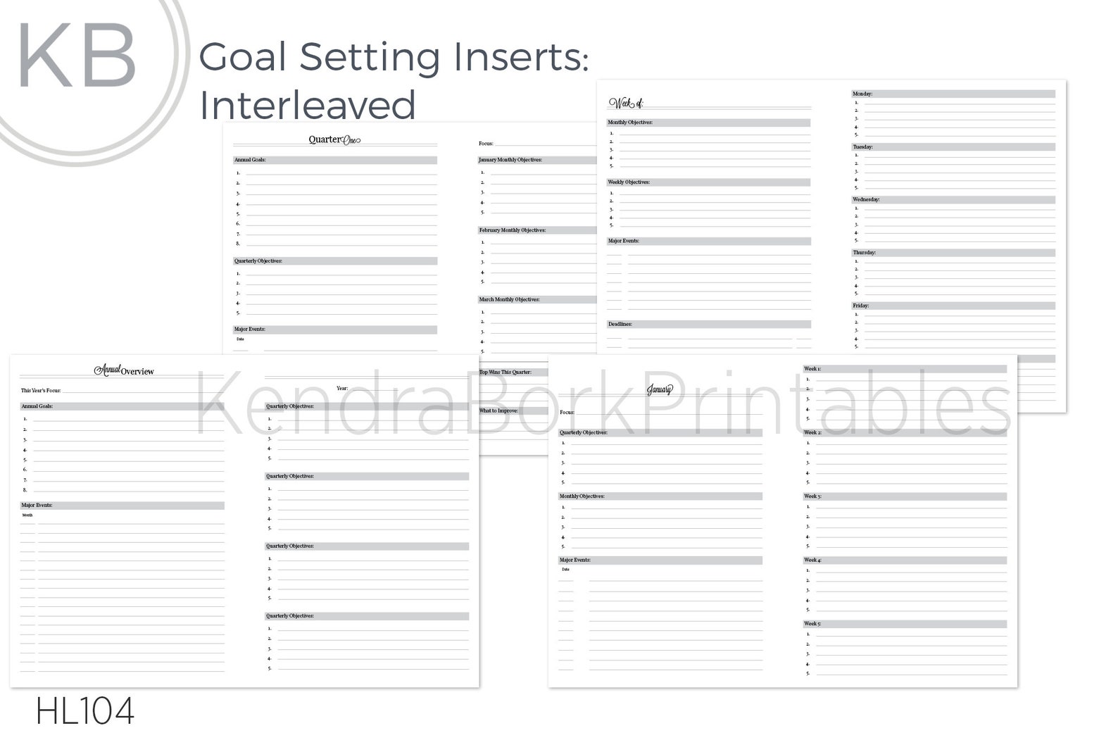 Half Letter Interleaved Goal Setting Inserts - Printable Insert (hl104i ...