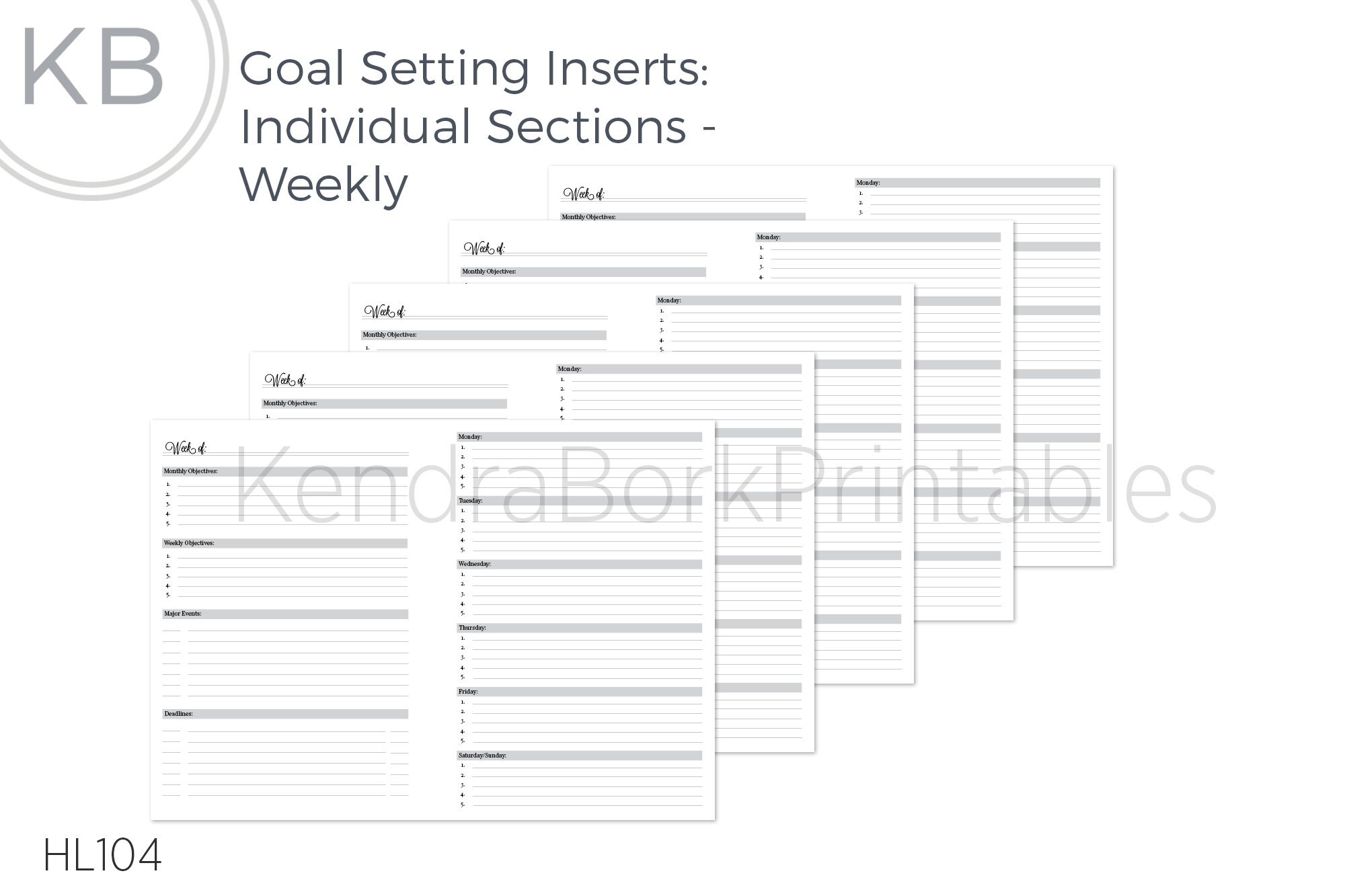 Half Letter Individual Sections Goal Setting Inserts - Printable Insert ...