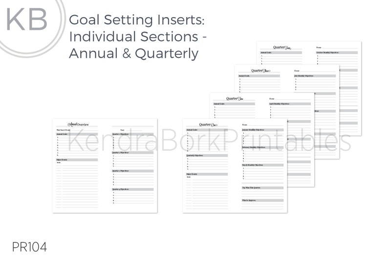 Personal Individual Sections Goal Setting Inserts - Printable Insert ...