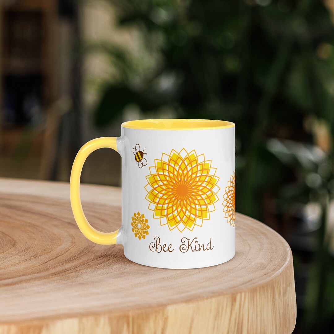 Be Kind Bee Mug With Color Inside - Gift for Mom - Etsy