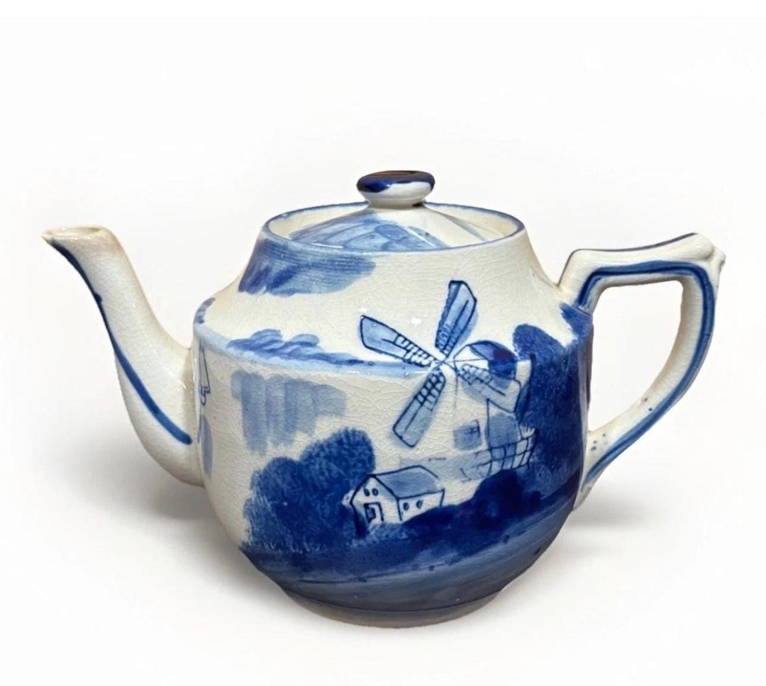 Vintage Japan Delft Blue & White Windmill Scene Teapot With Lid - Etsy