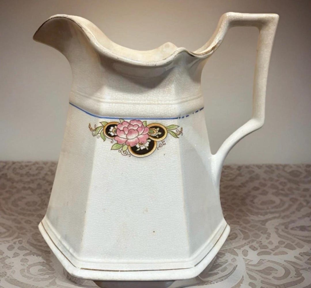Ironstone Floral Pitcher VICTORIAN ERA 19th Century Transferware W/gold ...